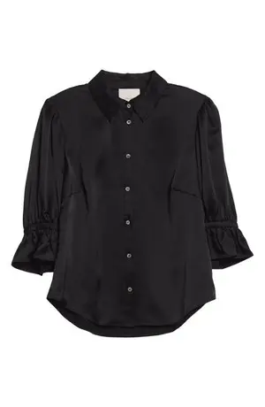 Cinq À Sept Fiona Ruffle Cuff Silk Button-up Shirt - Black