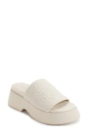 Dkny Logo Quilt Platform Slide Sandal - Bone