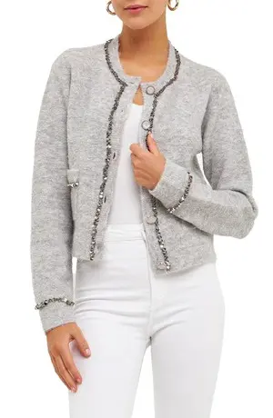Endless Rose Sequin Trim Cardigan - Heather Grey