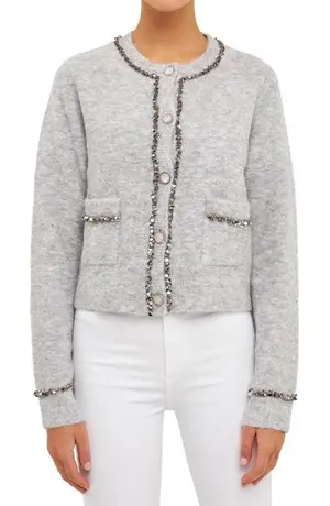 Endless Rose Sequin Trim Cardigan - Heather Grey
