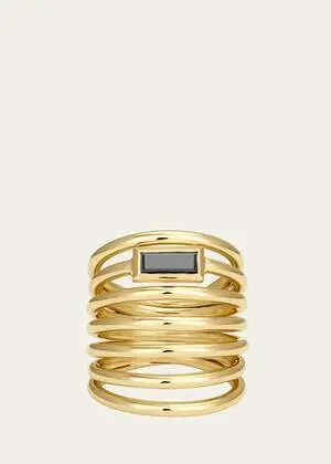 Vram 18K Yellow Gold 7 Loop Helics Ring With Black Diamond, Size 7 - One-color