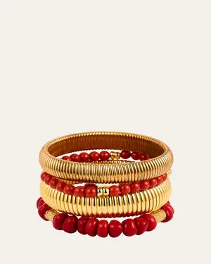 BEN-AMUN Cobra Bracelets With Coral Mix, Set Of 4 - Multi