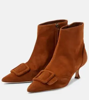 Manolo Blahnik Baylow Embellished Suede Ankle Boots - Brown