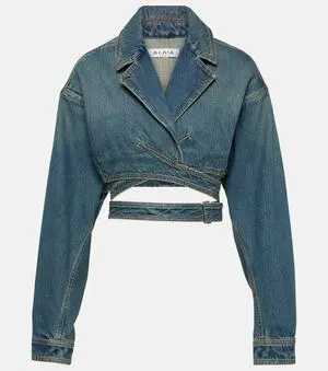 Alaïa Cropped Denim Wrap Jacket - Blue
