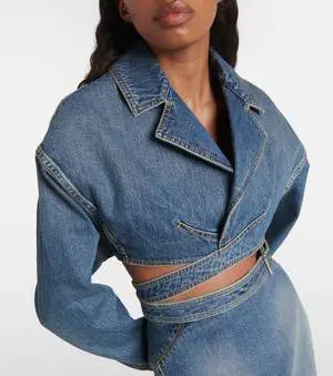 Alaïa Cropped Denim Wrap Jacket