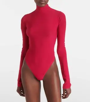 Alaïa Turtleneck Jersey Bodysuit - Pink
