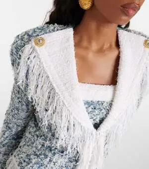 Balmain Fringed Denim Tweed Jacket