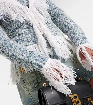 Balmain Fringed Denim Tweed Jacket