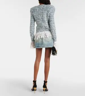 Balmain Fringed Denim Tweed Jacket