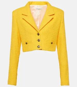 Alessandra Rich Cropped Bouclé Tweed Blazer - Yellow
