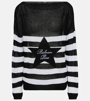 Balmain Logo Striped Sweater - Black