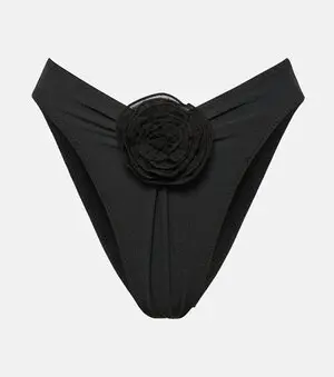 SAME Los Angeles Floral-appliqué High-rise Bikini Bottoms - Black