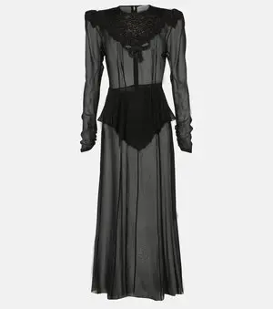 Alessandra Rich Silk Georgette Midi Dress - Black