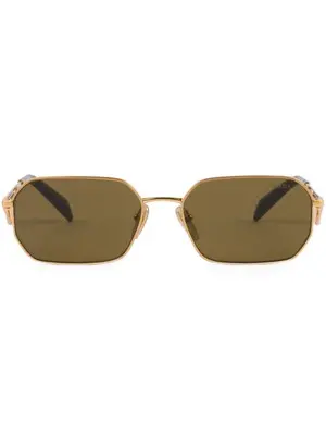 Prada Rectangle Frame Sunglasses With Triangle Logo - Gold
