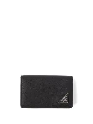 Prada Triangle-logo Saffiano-leather Card Holder - Black