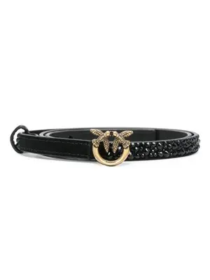 Pinko Studded Leather Belt With Love Birds Buckle - Black