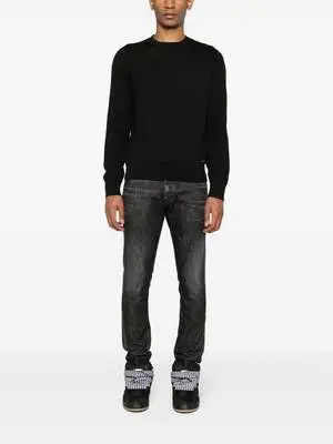 Dsquared2 Cotton Logo Plaque Fine Knit Jumper - Black