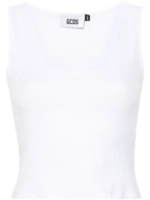 Gcds Sequinned-logo Ribbed Top - White