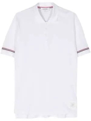 Thom Browne Rwb-stripe Fine-knit Polo Shirt - White