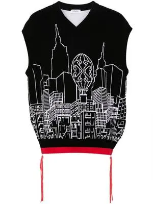 Off-White Intarsia-knit Sleeveless Jumper - Black