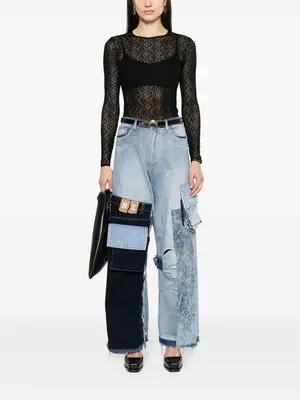 MARINE SERRE Moon Diamant-jacquard Sheer Mesh Top