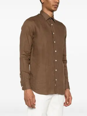 LARDINI Long-sleeve Linen Shirt - Brown