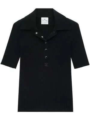 COURREGES Ac Ribbed-knit Polo Shirt - Black