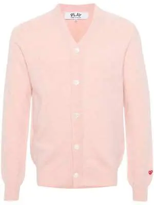 Play Comme Des Garcon Logo-appliqué Wool Cardigan - Pink