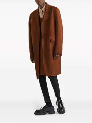 Prada Single-breasted Suede Coat - Brown