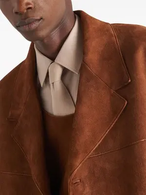 Prada Single-breasted Suede Coat - Brown