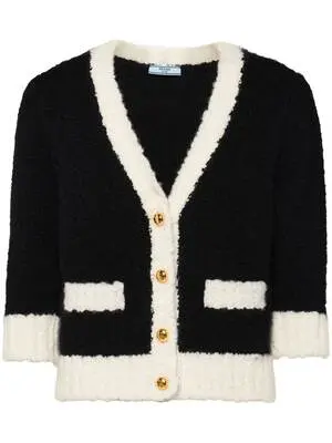 Prada Contrast-trim Cashmere-silk Cardigan - Black