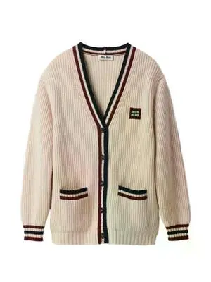 Miu Miu Stripe-detail V-neck Cardigan - Neutrals
