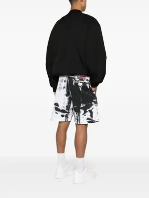 Alexander McQueen Paint-splatter Cotton Shorts - White
