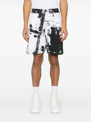 Alexander McQueen Paint-splatter Cotton Shorts - White