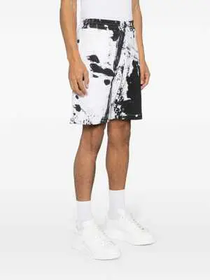 Alexander McQueen Paint-splatter Cotton Shorts - White