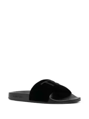 TOM FORD Logo-embroidered Velvet Slides - Black