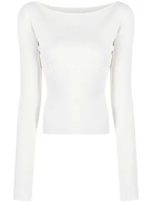 LOW CLASSIC Boat-neck Ribbed Jumper - White