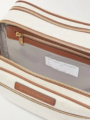Brunello Cucinelli Leather-trimmed Cotton And Linen-blend Canvas Wash Bag