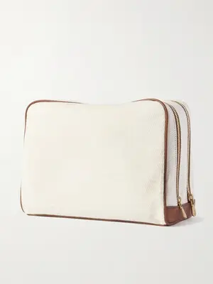 Brunello Cucinelli Leather-trimmed Cotton And Linen-blend Canvas Wash Bag