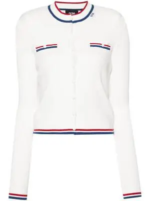 Gcds Striped-trim Ribbed Cardigan - White