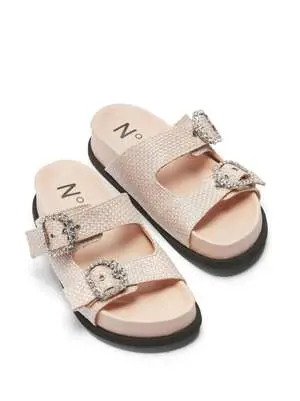 N°21 Crystal-embellished Woven Slides