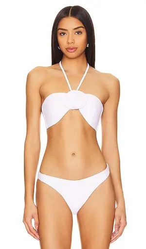 MILLY Cabana Rosette Halter Bikini Top - White
