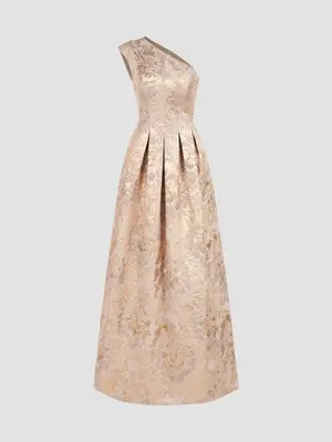 KAY UNGER Carolyn Jacquard One-shoulder Gown - Hazelnut