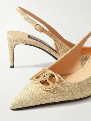 Dolce & Gabbana Logo-embellished Raffia Slingback Pumps - Neutrals