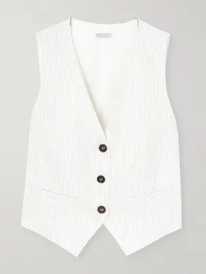 Brunello Cucinelli Pinstriped Linen-blend Vest - White