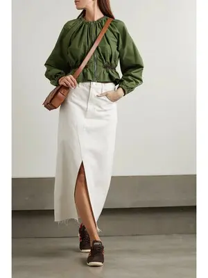 FRAME Frayed Denim Midi Skirt