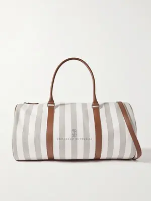 Brunello Cucinelli Leather-trimmed Striped Duffle Bag