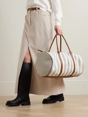 Brunello Cucinelli Leather-trimmed Striped Duffle Bag