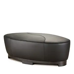 GIUSEPPE NICOLETTI Hollister Oval Leather Ottoman Bull Black