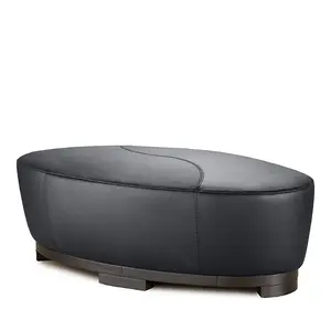 GIUSEPPE NICOLETTI Hollister Oval Leather Ottoman - Bull Blu